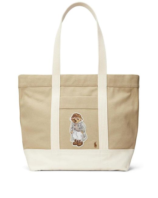 Polo Ralph Lauren Medium Polo Bear Canvas Tote Bag in Natural | Lyst