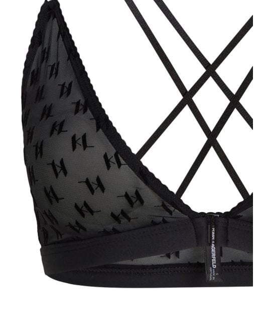 Karl Lagerfeld Monogram-Mesh Triangle Bra in Black | Lyst