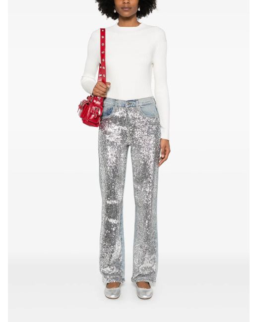 Maje Sequin-Embellished Jeans in Gray | Lyst