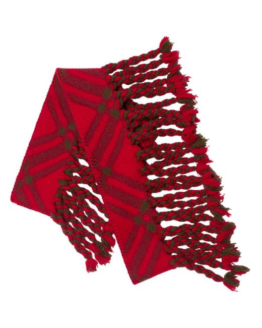 Burberry Check Wool Scarf in Red | Lyst UK