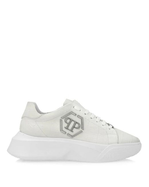 Philipp Plein Crocco Godzilla Sneakers in White | Lyst