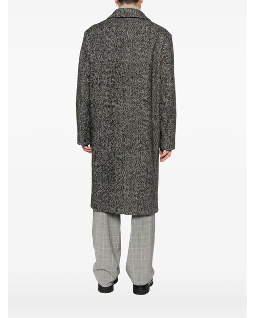 Amaranto Herringbone Button Coat in Grey for Men | Lyst UK