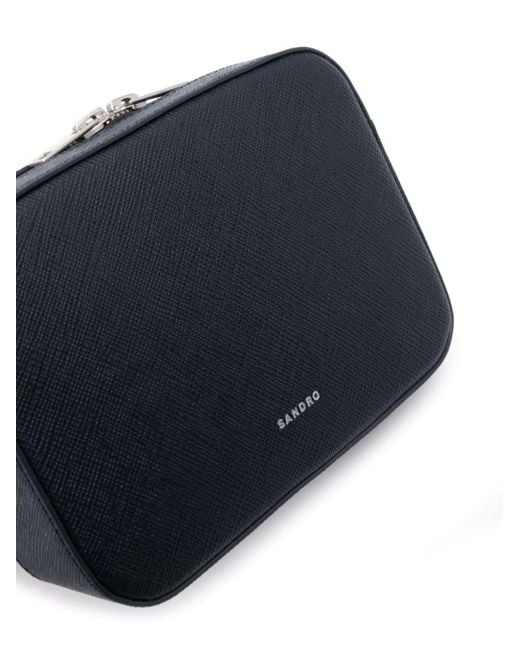 Sandro Small Saffiano Logo-Stamp Messenger Bag in Blue for Men | Lyst