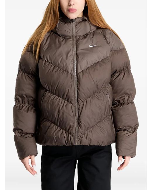 Nike Chevron-Quilted Puffer Jacket in Brown | Lyst