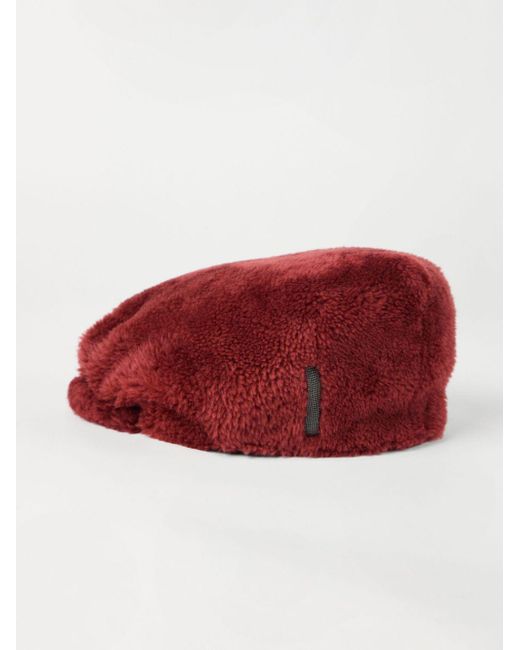 Brunello Cucinelli Shearling Beret in Red | Lyst