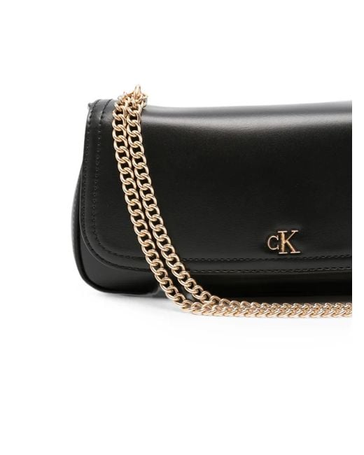 Calvin Klein Small Logo-Plaque Chain-Strap Shoulder Bag in White | Lyst UK