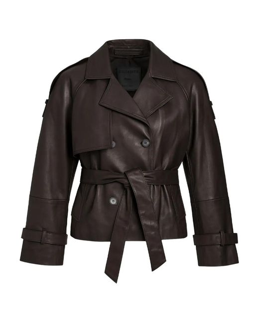 AllSaints Reed Cropped Leather Jacket in Black | Lyst UK