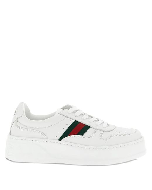 Gucci Web-Detail Logo Sneakers in White | Lyst