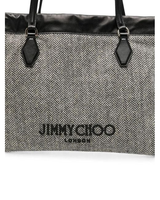 Jimmy Choo Herringbone-Pattern Drawstring Shoulder Bag in Grey | Lyst UK