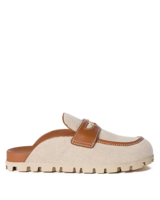 Miu Miu Canvas Mules in Natural | Lyst