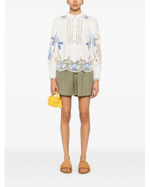 FARM Rio Floral-Embroidered Blouse in White | Lyst