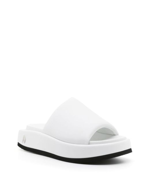 The Attico Mia Leather Flatform Slides in White | Lyst