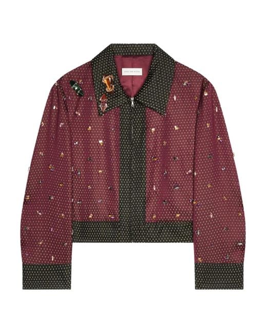 Dries Van Noten Jacquard Cropped Jacket in Red | Lyst UK