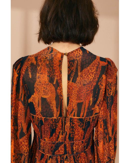 FARM Rio Black Giraffes Puff Sleeve Maxi Dress in Brown | Lyst