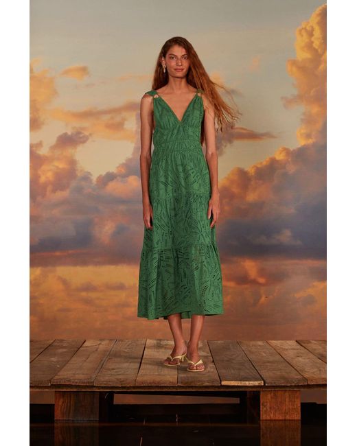 FARM Rio Monstera Corset Eyelet Maxi Dress in Green | Lyst