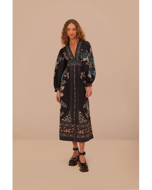 FARM Rio Blossom Tapestry Midi Dress, Blossom Tapestry in Natural | Lyst