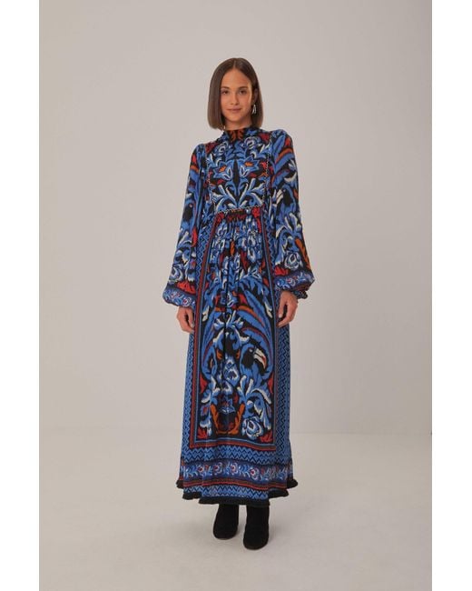 FARM Rio Black Toucans Scarf Long Sleeve Maxi Dress in Blue | Lyst
