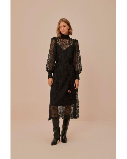 FARM Rio Lace Tassel-Cuff Midi Dress in Natural | Lyst