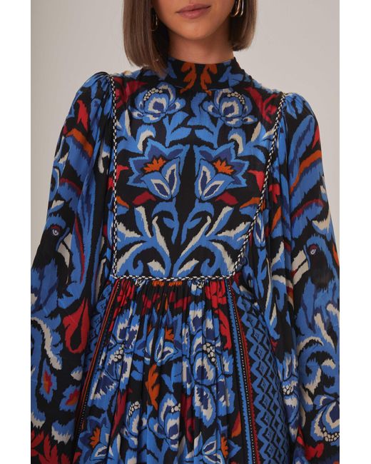 FARM Rio Black Toucans Scarf Long Sleeve Maxi Dress in Blue | Lyst
