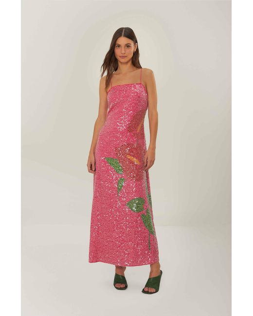 FARM Rio Anthurium Flowers Slip Maxi Dress, Anthurium Flowers in Pink ...