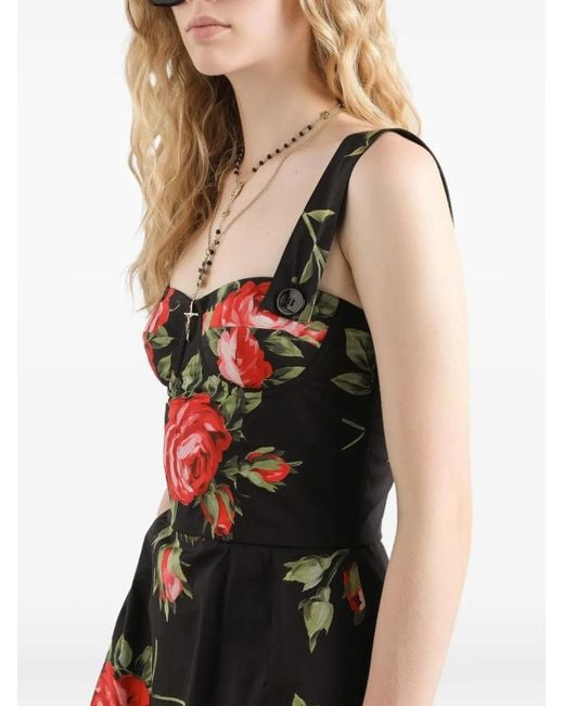 Dolce & Gabbana Rose Bouquet-Print Dress in Red | Lyst UK