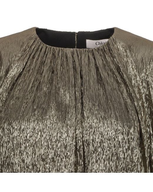 Chloé Silk Metallized Dresses in Natural | Lyst UK