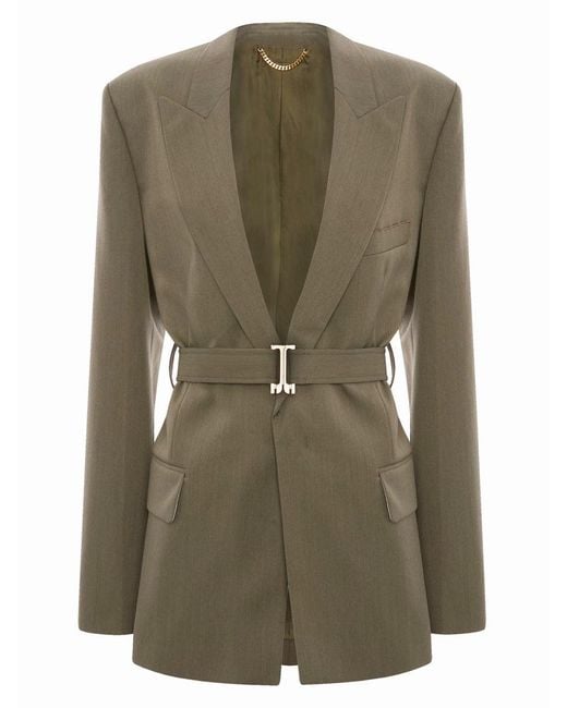Victoria Beckham Tailored Blazer With Belt in Green | Lyst UK