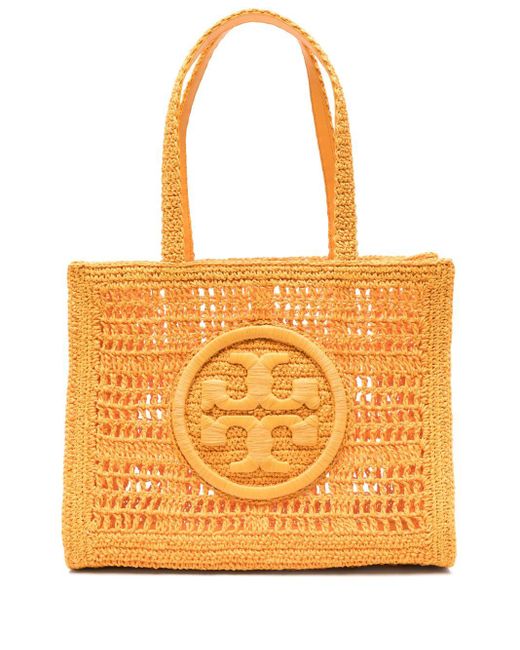 Tory Burch Raffia Tote With Straw Design in Orange | Lyst