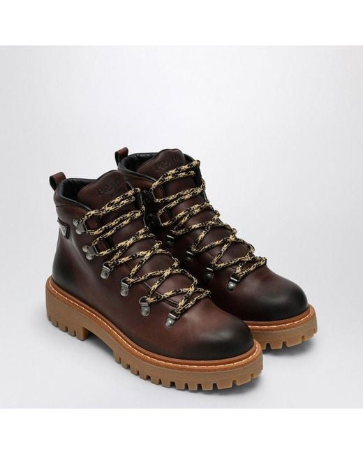 Prada Leather Lace-Up Ankle Boot in Brown | Lyst