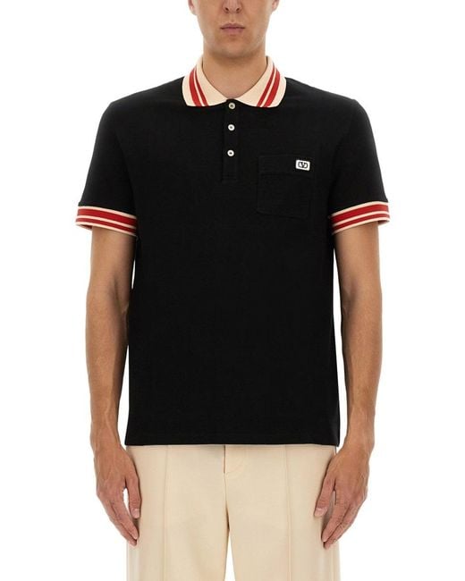 Valentino Cotton Pique Polo Shirt With "Vlogo" Patch in Black for Men ...