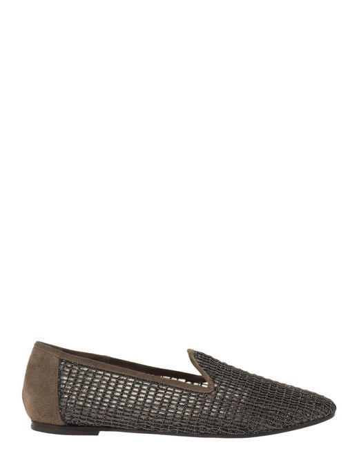 Brunello Cucinelli Suede Flats With Precious Net Embroidery | Lyst UK