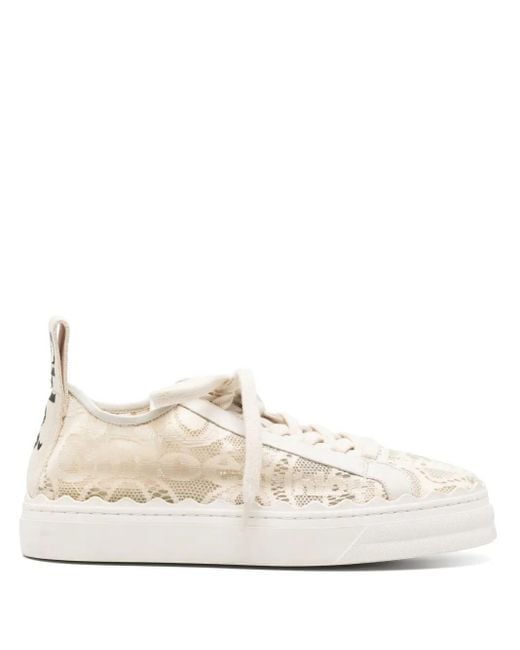 Chloé Lauren Sneakers With Lace Details in White | Lyst UK