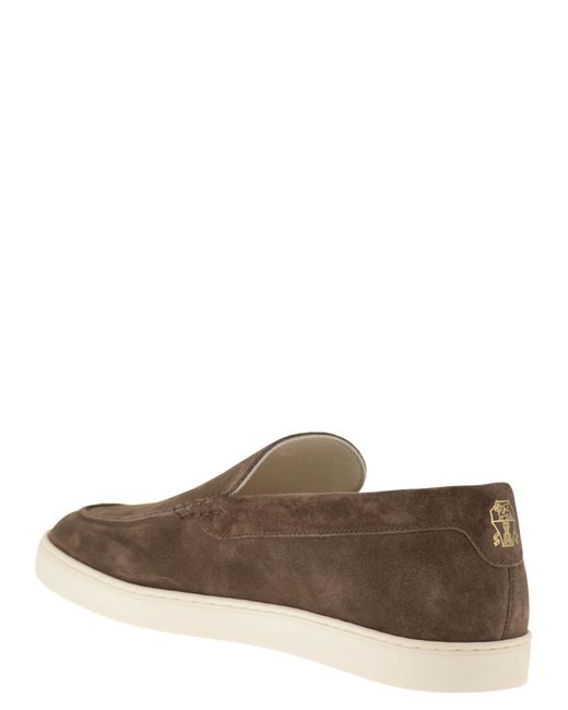 Brunello Cucinelli Chevron-Effect Suede Moccasin Trainers in Brown for ...