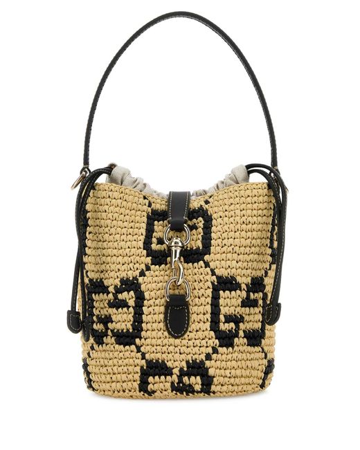 Gucci Embroidered Raffia Mini Gg Bucket Bag in Metallic | Lyst