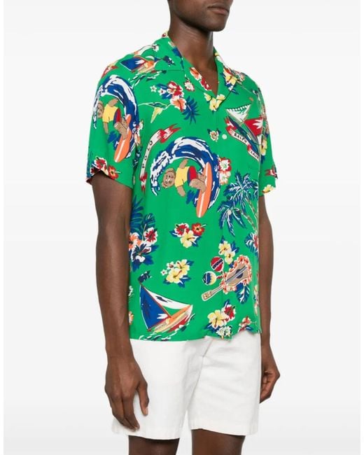 Polo Ralph Lauren Surfer Bear Logo Short Sleeve Shirt in Green for Men ...