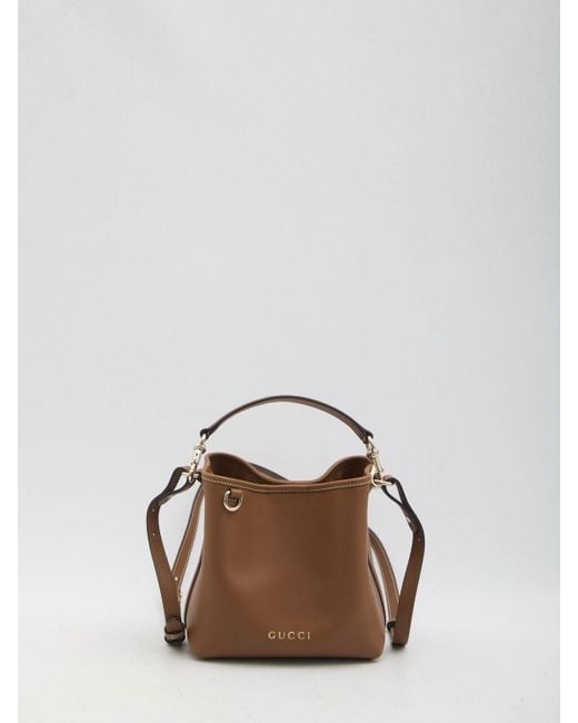 Gucci Smooth Leather Mini Bucket Handbag in Brown | Lyst