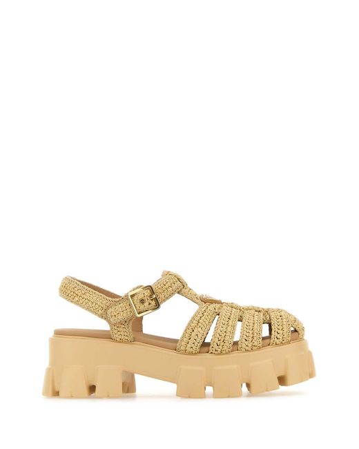 Prada Raffia Monolith Sandals in Natural for Men | Lyst