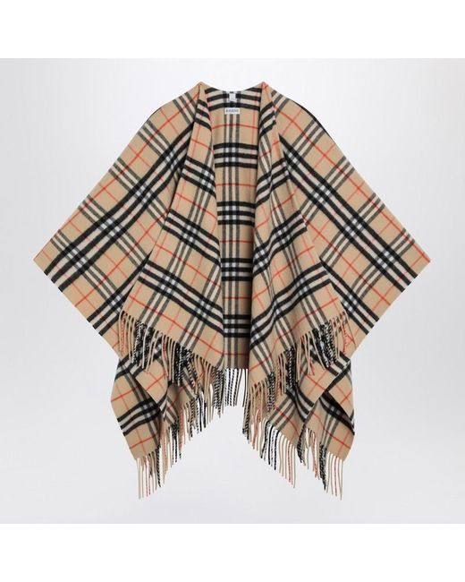 Burberry Check Pattern Wool And Cape in Metallic | Lyst