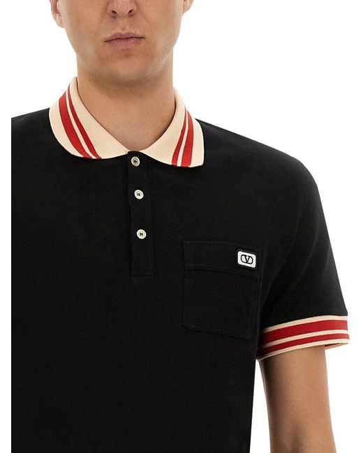 Valentino Cotton Pique Polo Shirt With "Vlogo" Patch in Black for Men ...