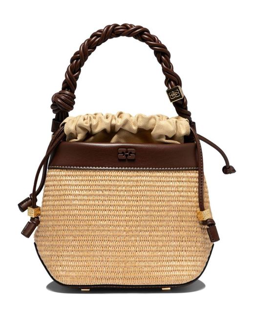 Ganni Bou Bucket Bag Raffia in Black | Lyst