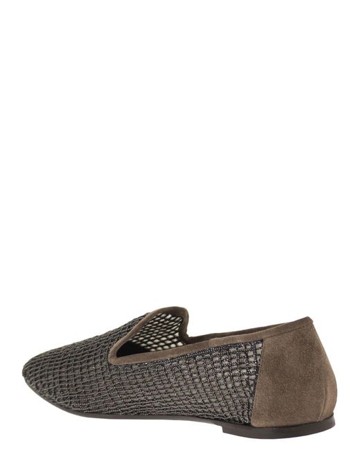 Brunello Cucinelli Suede Flats With Precious Net Embroidery | Lyst UK