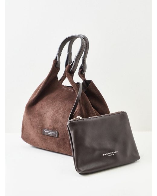 Gianni Chiarini Dua M Suede Crossbody Bag in Brown | Lyst UK