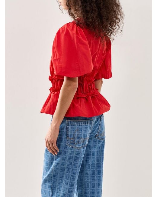 Damson Madder Everly Ruffle Tafetta Blouse in Blue | Lyst UK