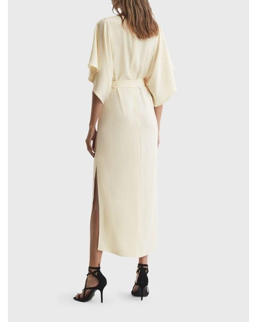 Reiss Louise Cape-Sleeve Midi Dress in Natural | Lyst UK