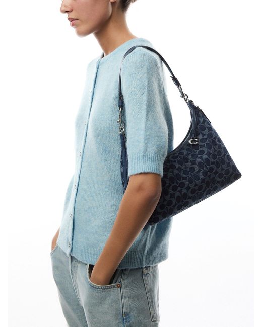 COACH Washed Denim Signature Juliet Shoulder Bag in Blue | Lyst UK