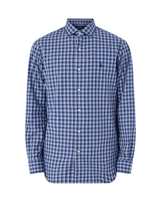 Polo Ralph Lauren Custom Fit Stretch Poplin Check Shirt in Blue for Men ...