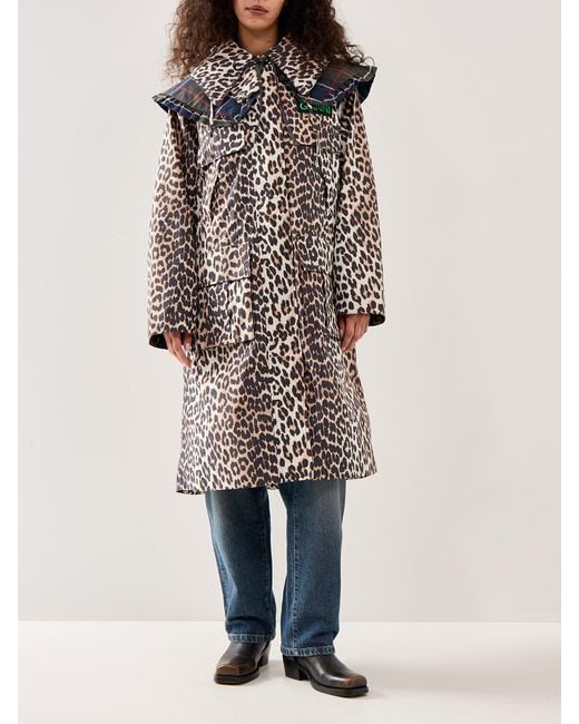 Barbour X Ganni Leopard Waterproof Parka Jacket in Grey | Lyst UK