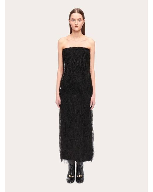 Ferragamo Long Tube Dress With Voluminous Fringe in Black | Lyst UK