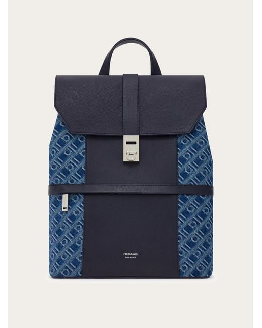 Ferragamo Monogram Backpack With Gancini Buckle in Blue for Men | Lyst