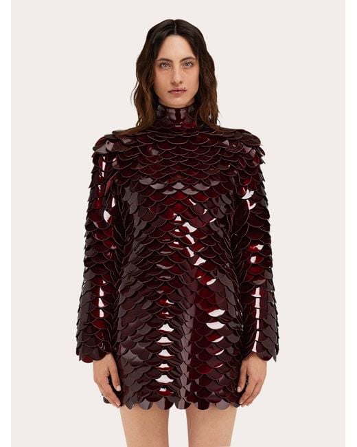 Ferragamo Women Mini Dress With Patent Leather Scales in Purple | Lyst